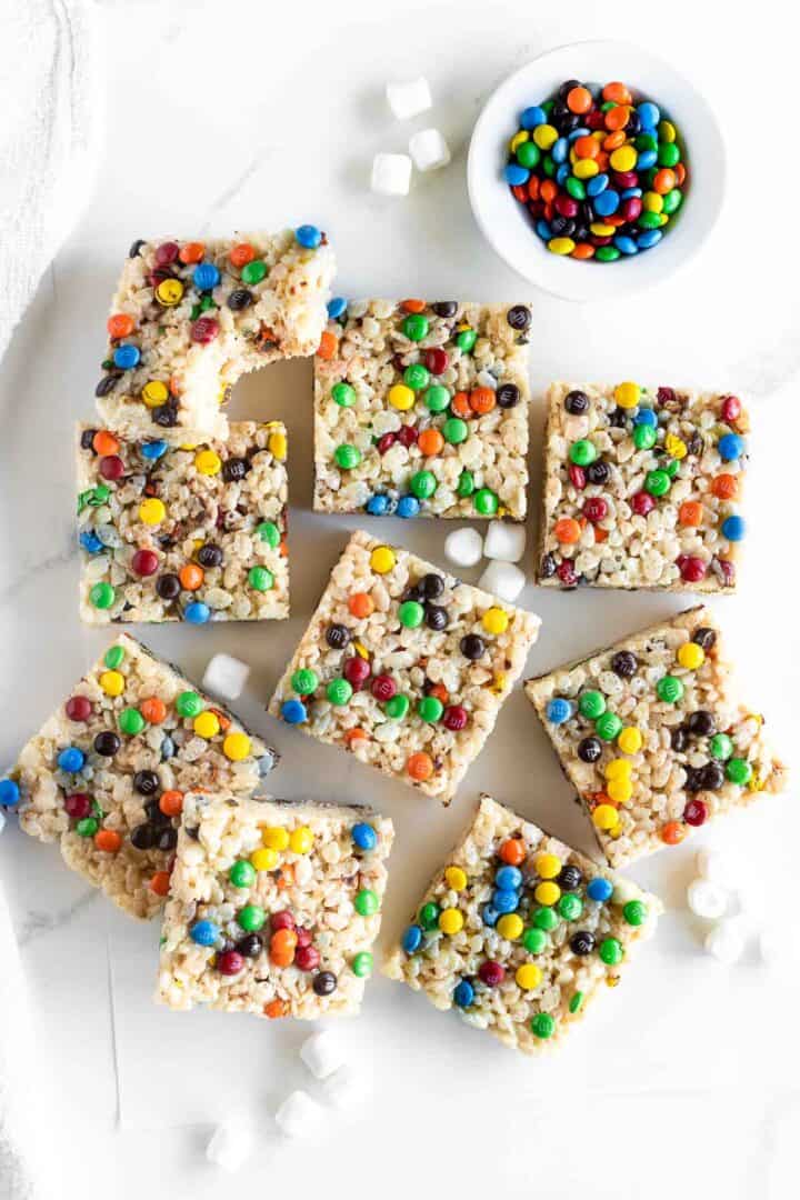 Rice Krispies Treats with M&Ms - doublethespoonfuls.com