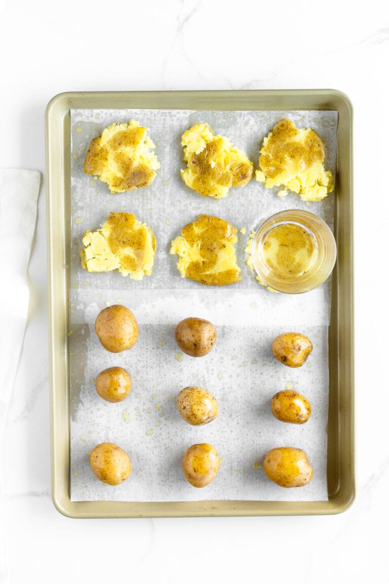 Cheesy Smashed Potatoes - doublethespoonfuls.com